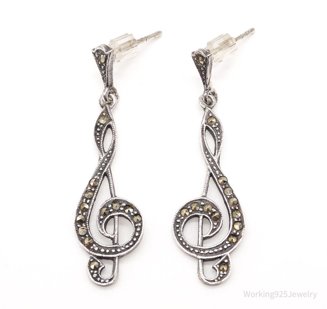 Vintage Treble Clef Music Note Marcasite Sterling Silver Earrings - Etsy