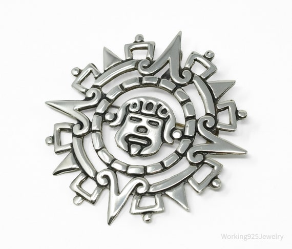 Large Vintage Mexico Aztec Mayan Sterling Silver Broo… - Gem