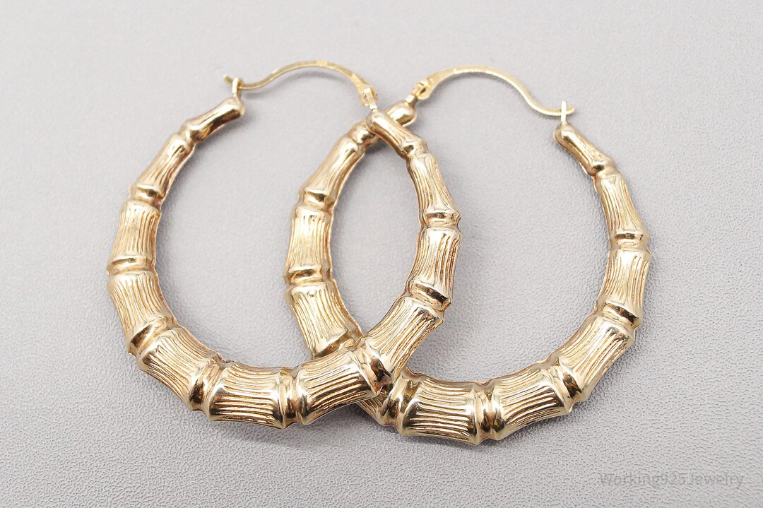 Vintage SLC 14K Yellow Gold Over Sterling Silver Hoop Earrings - Etsy