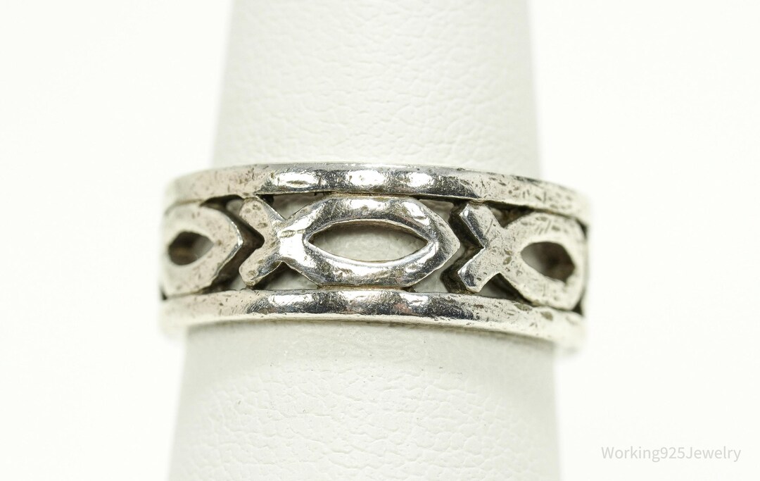 Vintage Ichthus Fish Sterling Silver Band Ring - Size 6 - Etsy