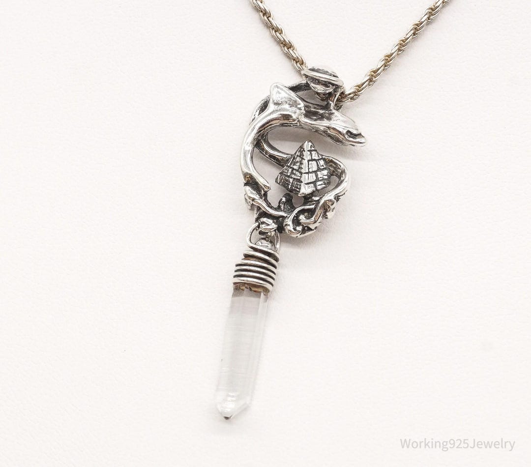 Vintage Mystical Shark Pyramid Crystal Silver Necklace - Etsy