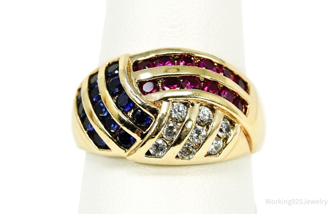 Vintage Ross Simons Multi Gem Gold Over Sterling Silver Ring - Size 9 ...