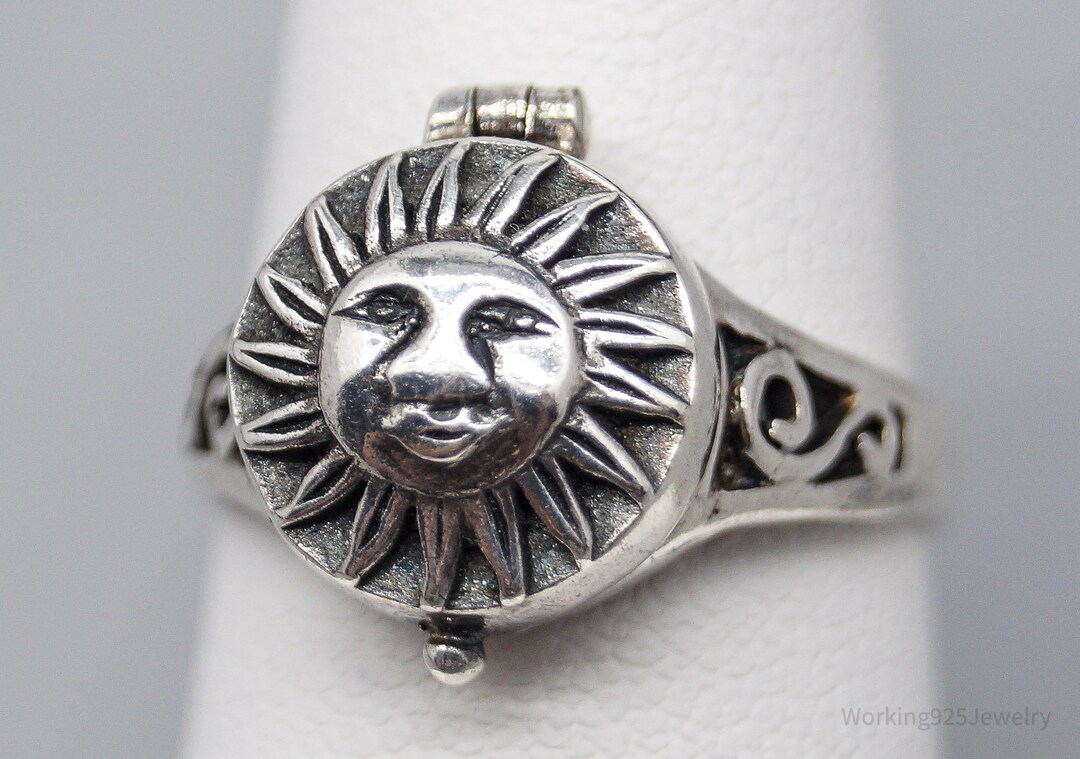Vintage Sun Face Locket Sterling Silver Ring Size 7 - Etsy