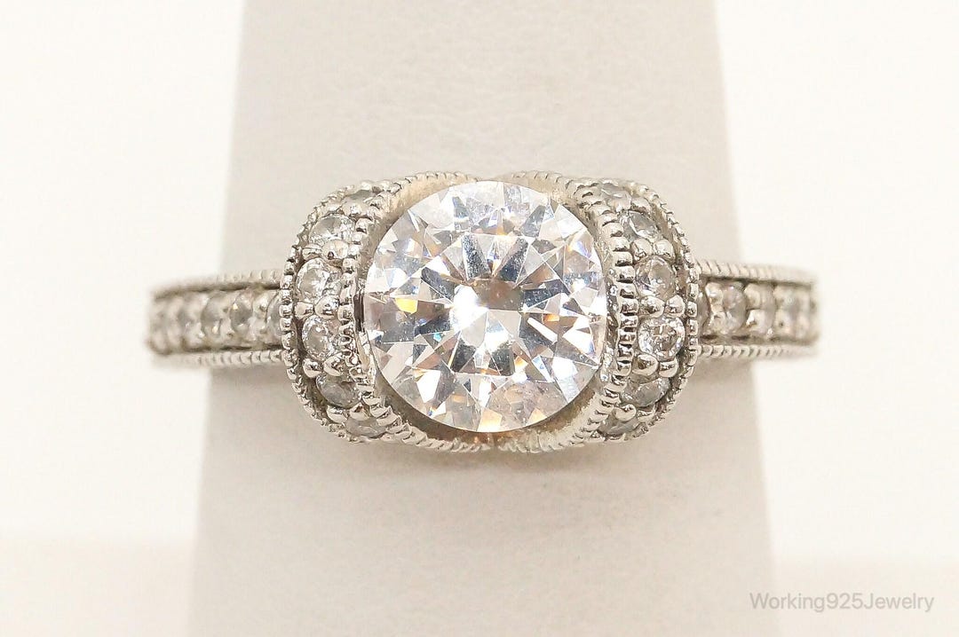 Designer FAS Großer Cubic Zirkonia Sterling Silber Ring - Größe 7 ...