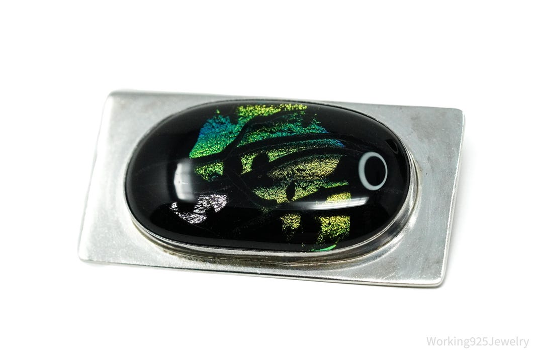 Vintage Large Dichroic Glass Sterling Silver Brooch Pin Pendant - Etsy