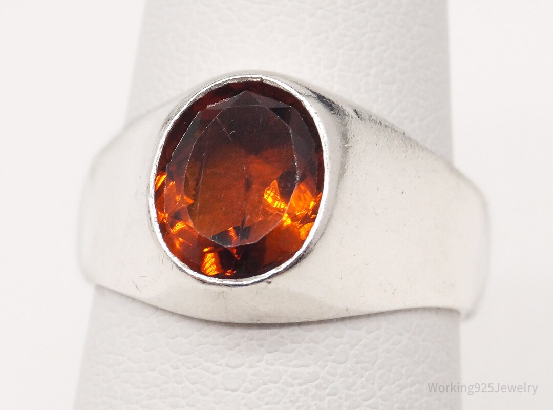 Vintage Orange Poppy Topaz 950 Silver Ring Size 6 - Etsy