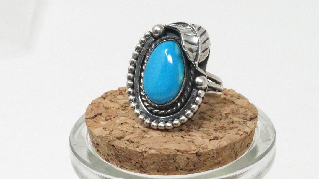 Vintage Native Southwestern Turquoise Feather Rope Sterling Silver Ring ...