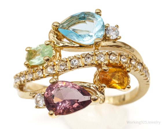 Vintage Designer NVC Multi Gem Gold Vermeil Over Sterling Silver Ring Size 7 Etsy