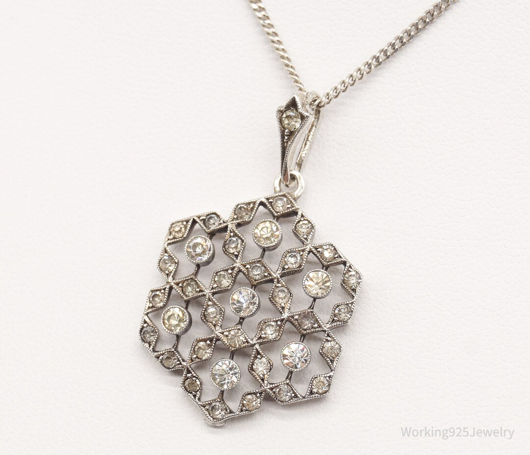 Antique Vintage Faux Diamonds Snowflake Sterling Silver Necklace - Etsy