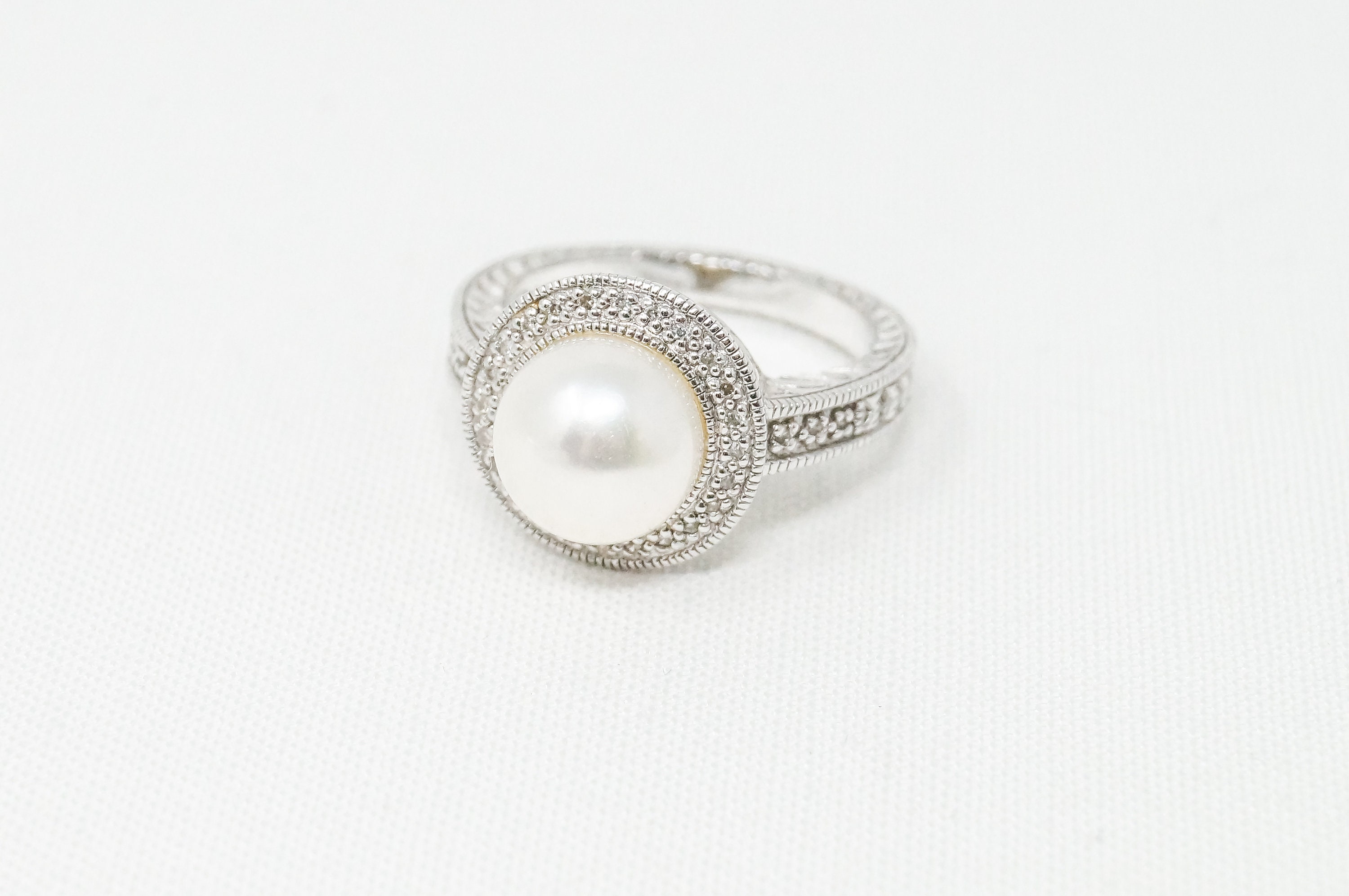 Vintage Designer EA Pearl Cubic Zirconia Sterling Silver Ring - Etsy