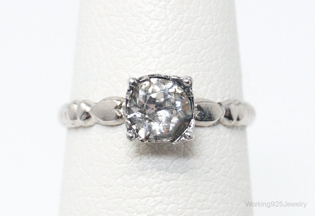 Antique Designer Kiddiegem Rhinestone Sterling Silver Ring SZ 2.5 - Etsy UK