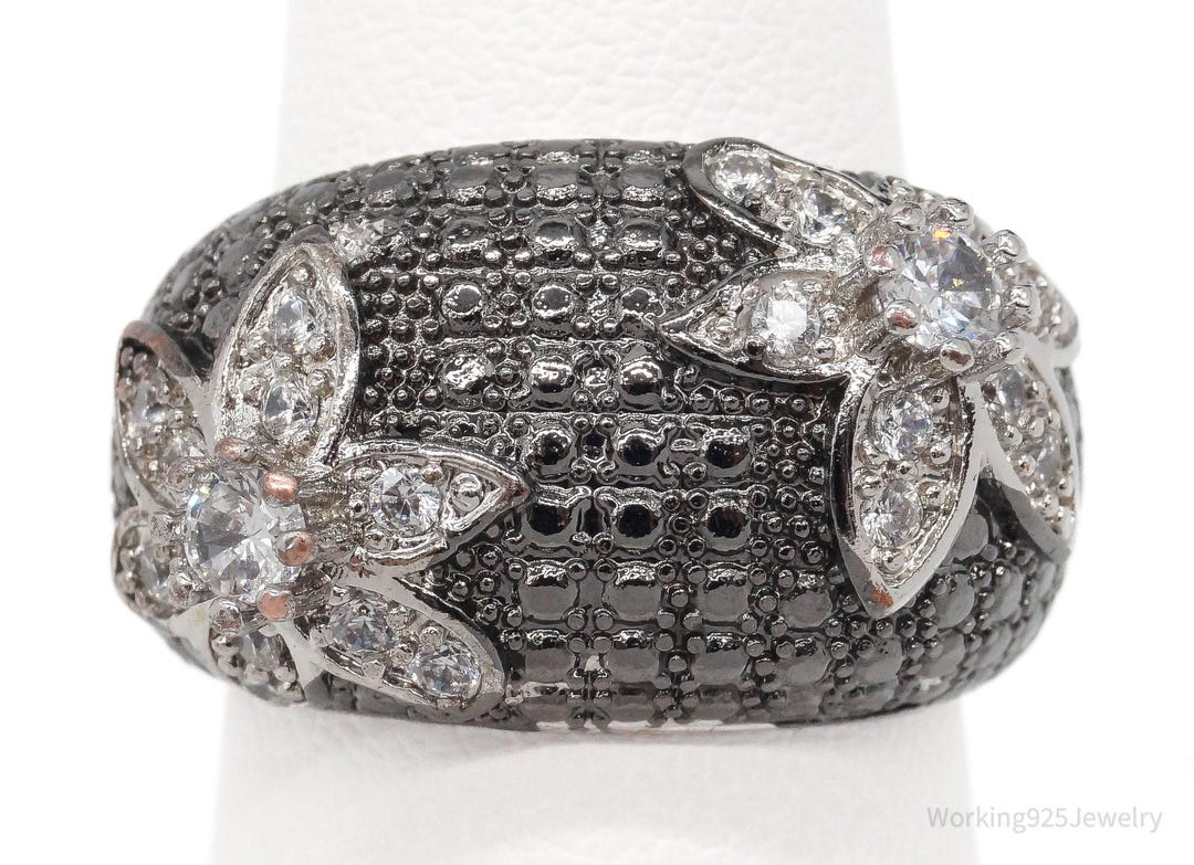 Vintage Cubic Zirconia Flowers Sterling Silver Plated Ring - Size 6 - Etsy