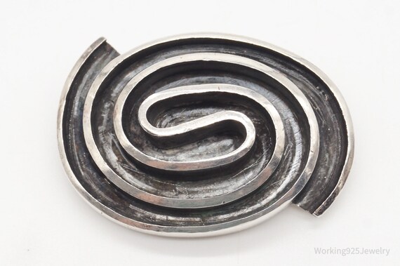 Heavy Vintage Mexico Modernist Sterling Silver Brooch… - Gem