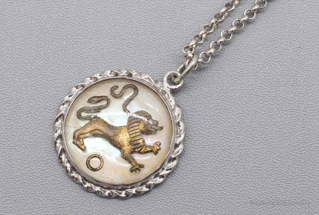 Vintage Leo Glass Bubble Mother of Pearl Sterling Silver Necklace 16 ...