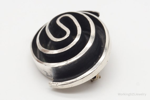 Heavy Vintage Mexico Modernist Sterling Silver Brooch… - Gem