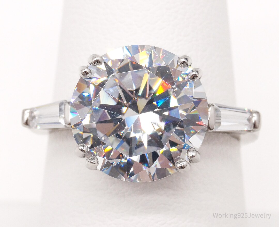 Vintage FAS Large Cubic Zirconia Sterling Silver Ring Size 8 - Etsy