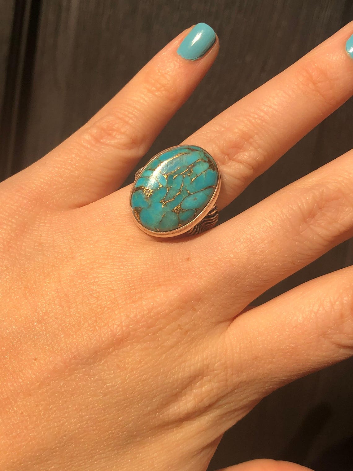 Vintage Large Turquoise Wire Wrap Design Sterling Silver Ring Sz 7.5 ...