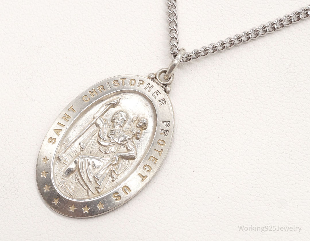Antique Saint Christopher Protect Us Sterling Silver Pendant - Etsy