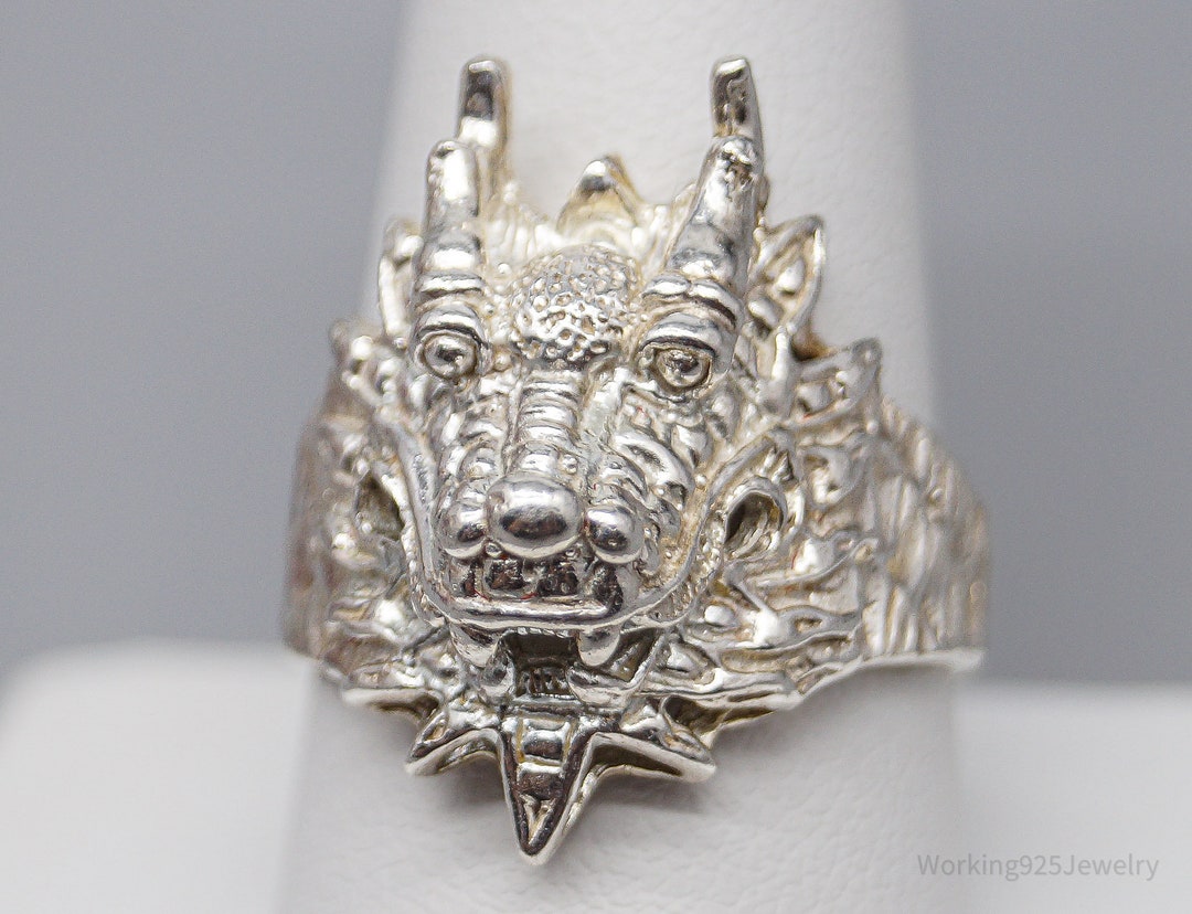 Vintage Dragon Head 999 Silver Ring - Size 10 - Etsy UK