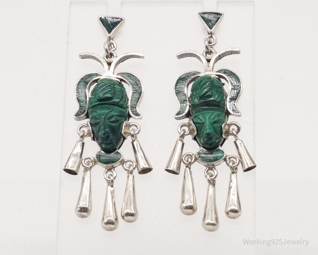 Vintage Mexico Carved Malachite Face Mask Sterling Silver - Etsy