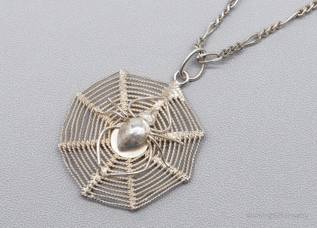 Vintage Filigree Spider in Web Sterling Silver Necklace 20" - Etsy