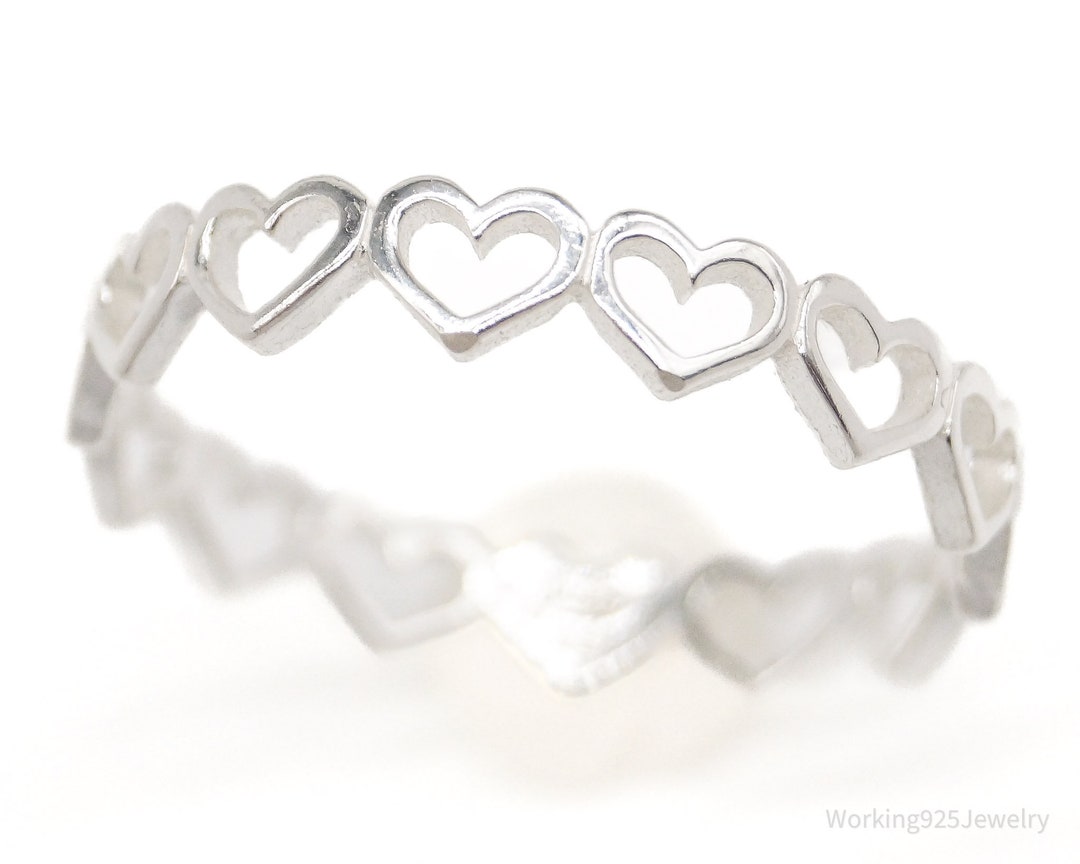 Vintage STE BEE Open Hearts Pattern Sterling Silver Band Ring Size 8.75 ...