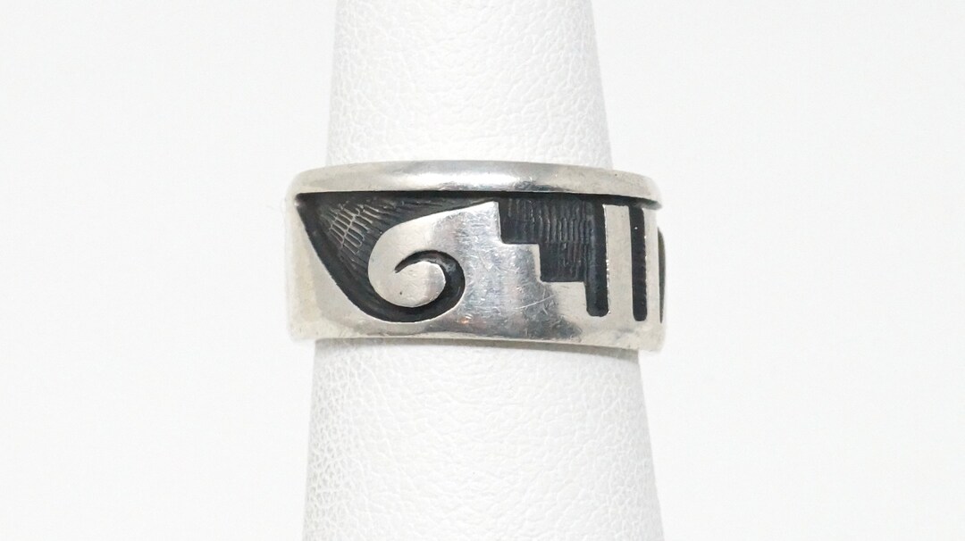 Vintage Signed Native American Etched Symbols Sterling Silver Band Ring ...