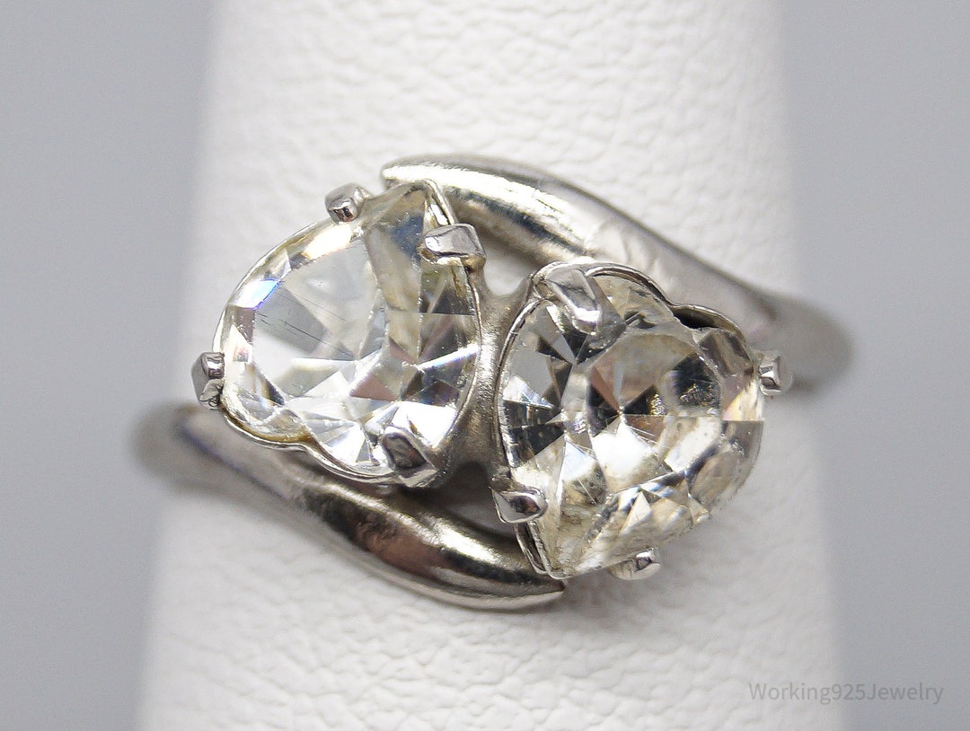 Vintage 1950s Mcgrath Hamin Rhinestone Hearts Sterling Silver Ring ...