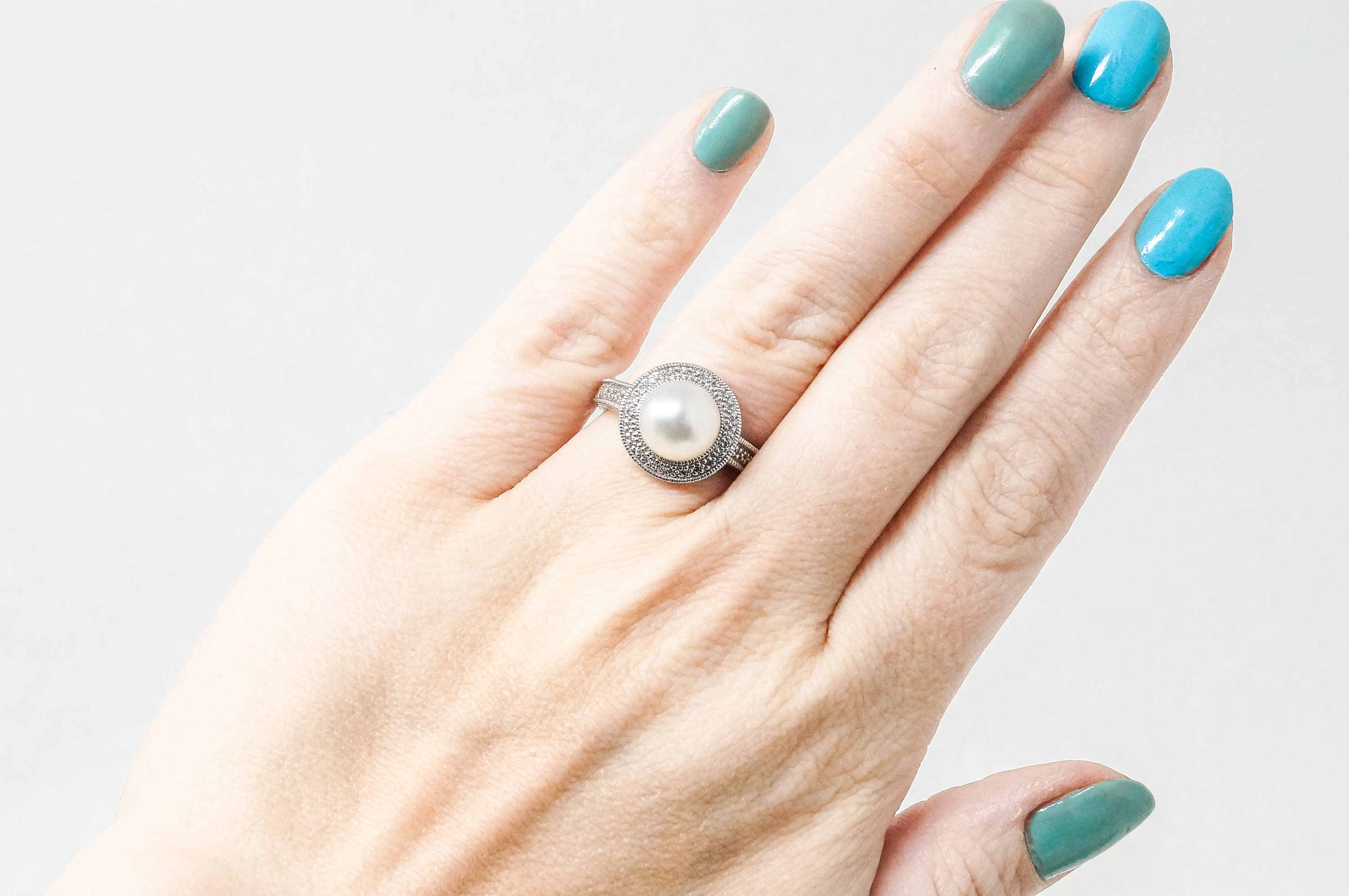 Vintage Designer EA Pearl Cubic Zirconia Sterling Silver Ring - Etsy