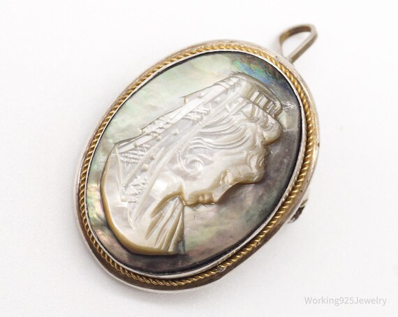 Antique Carved Abalone Shell Woman Cameo 800 Silver P… - Gem