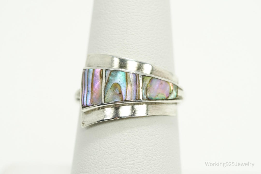 Vintage Mexico Paua Abalone Shell Inlay Sterling Silver Ring - Size 8. ...