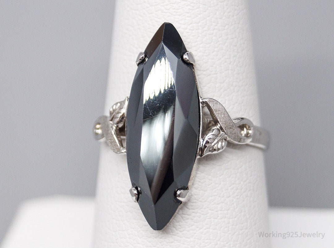 Vintage Mid-century Clark & Coombs Hematite Sterling Silver Ring - Size ...