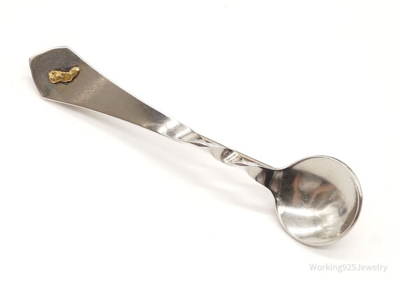 Antique Gold Nugget Sterling Silver Spoon Brooch Pin - Gem