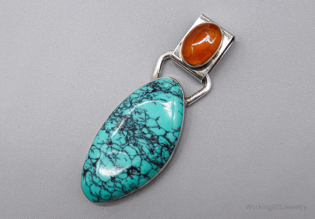 Large Vintage Mexico Modernist HOB Turquoise Carnelian Sterling Silver ...