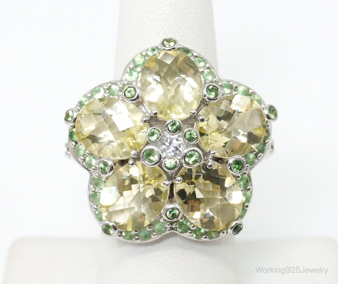 Vintage Flower Multi Gem Sterling Silver Statement Ring Size 7 - Etsy