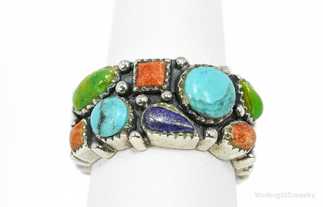 Vintage NK Multi Stone Inlay Sterling Silver Ring - Size 6 - Etsy