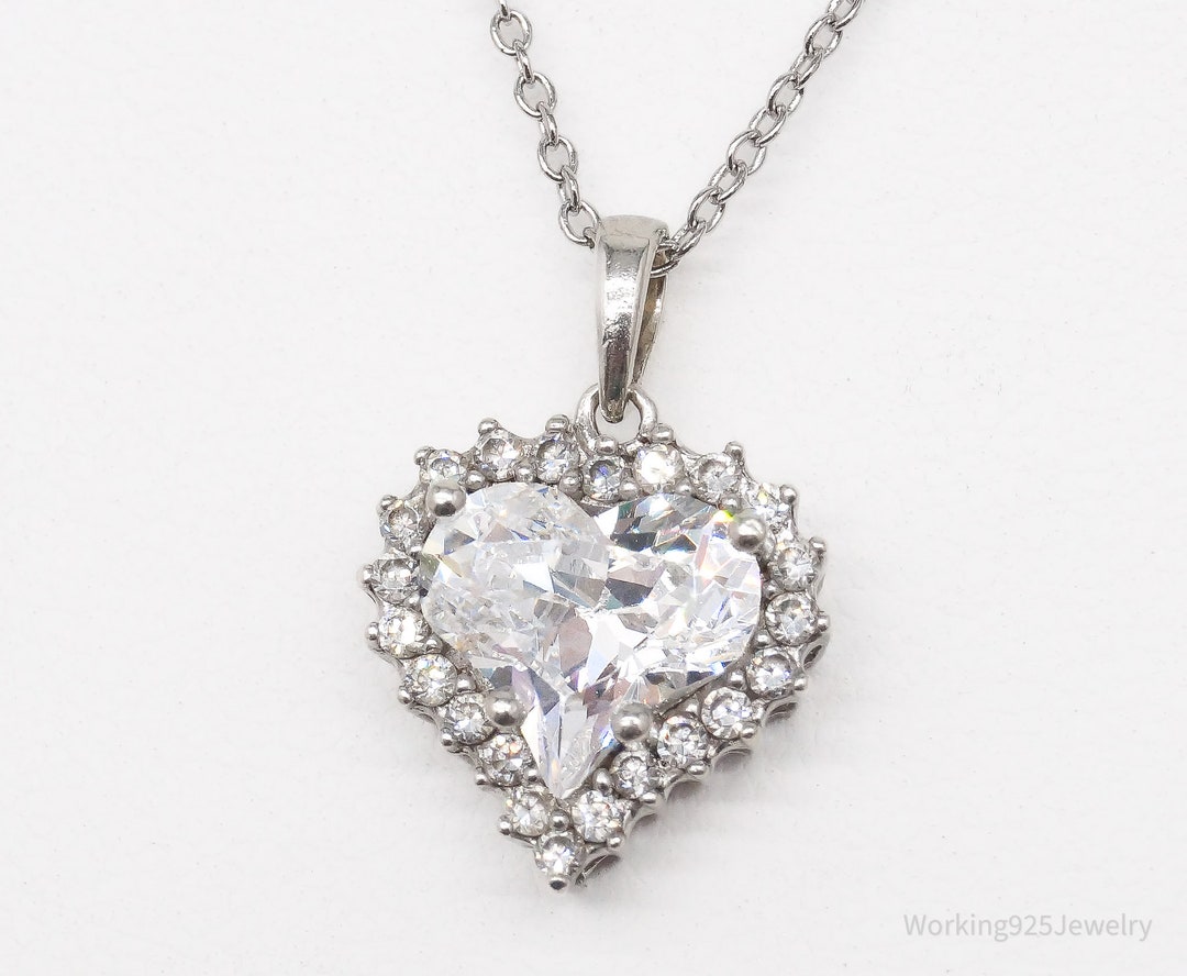 Vintage Designer STAUER Diamondaura Heart Sterling Silver Necklace - 20 ...