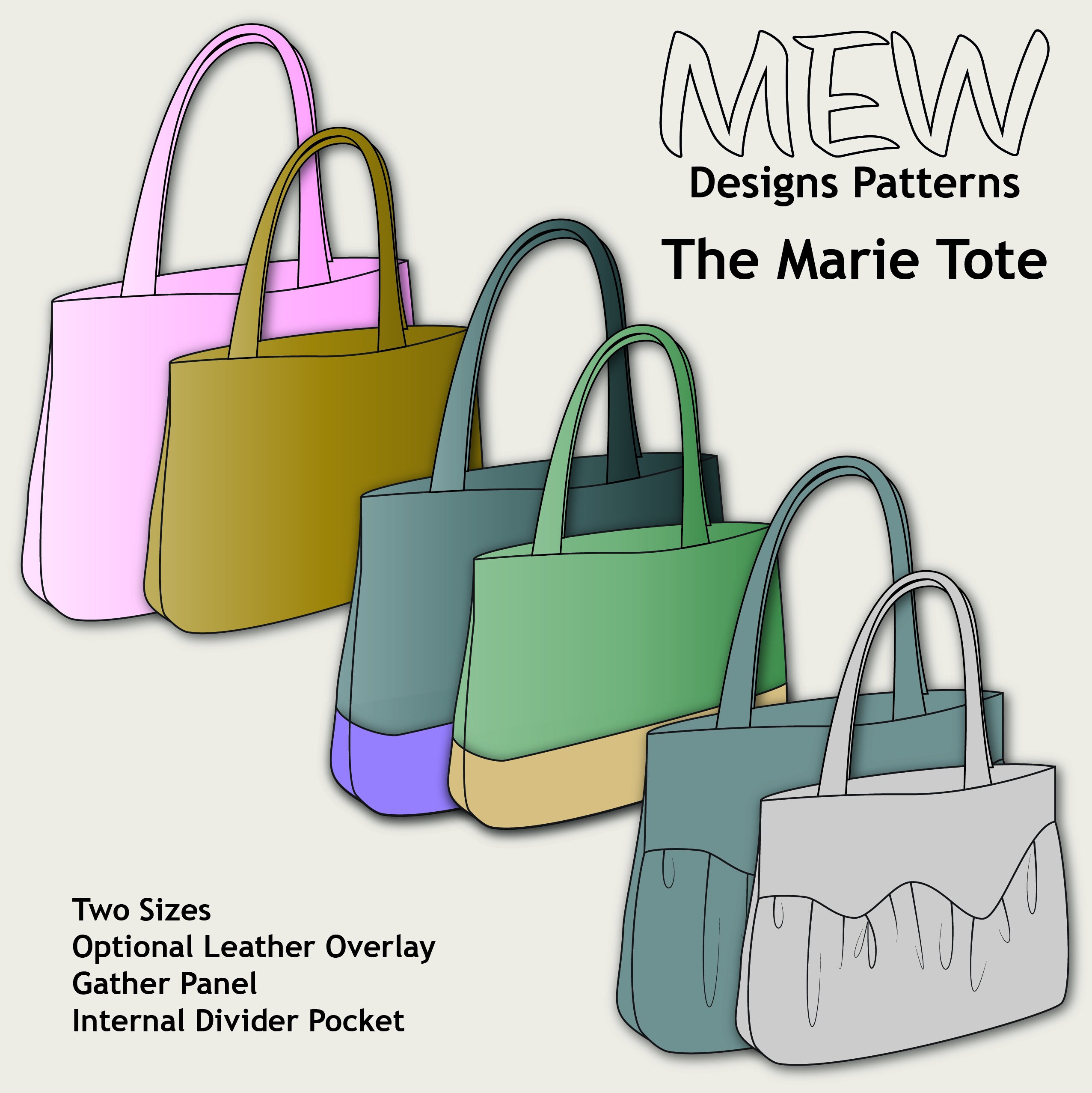 Digital Sewing Pattern Marie Tote Bag PDF Pattern 2 Sizes Instructions ...