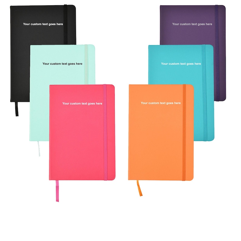 Personalised Text A4 Notebook Hardback Cover, Ribbon Marker, Elastic ...
