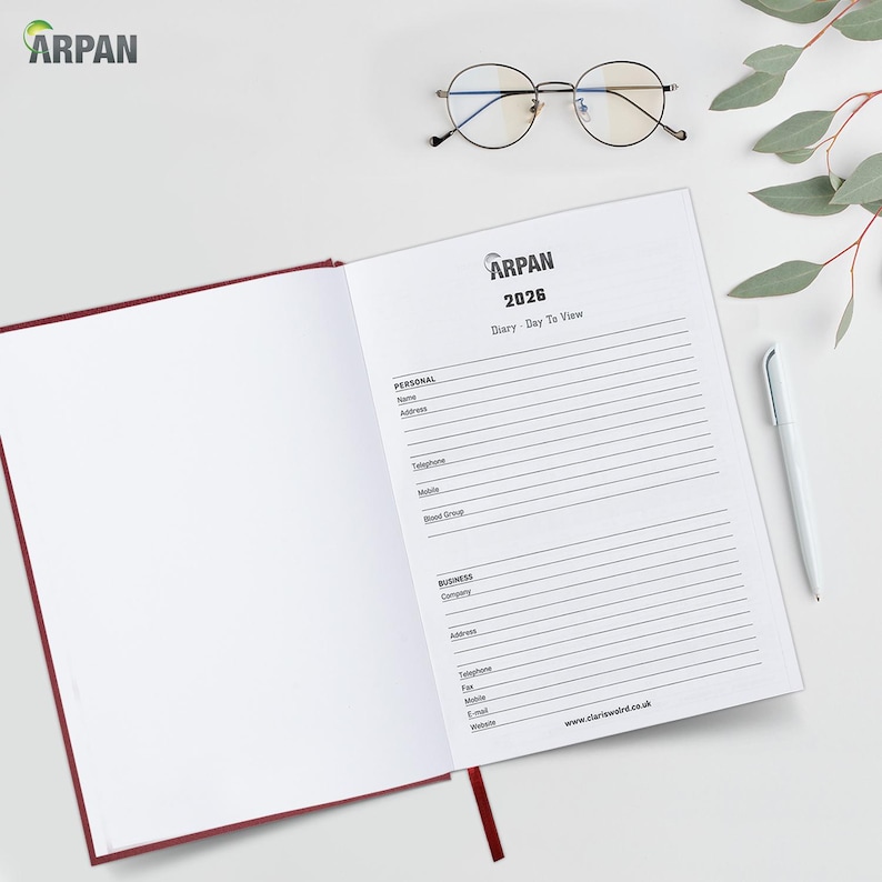 Personalised 2026 Diary A5 One Day to Page Hardback Cover & Ribbon ...