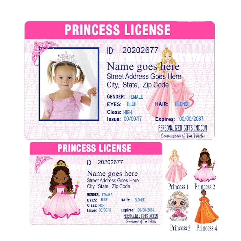 Personalized Princess License Custom kids License for your | Etsy