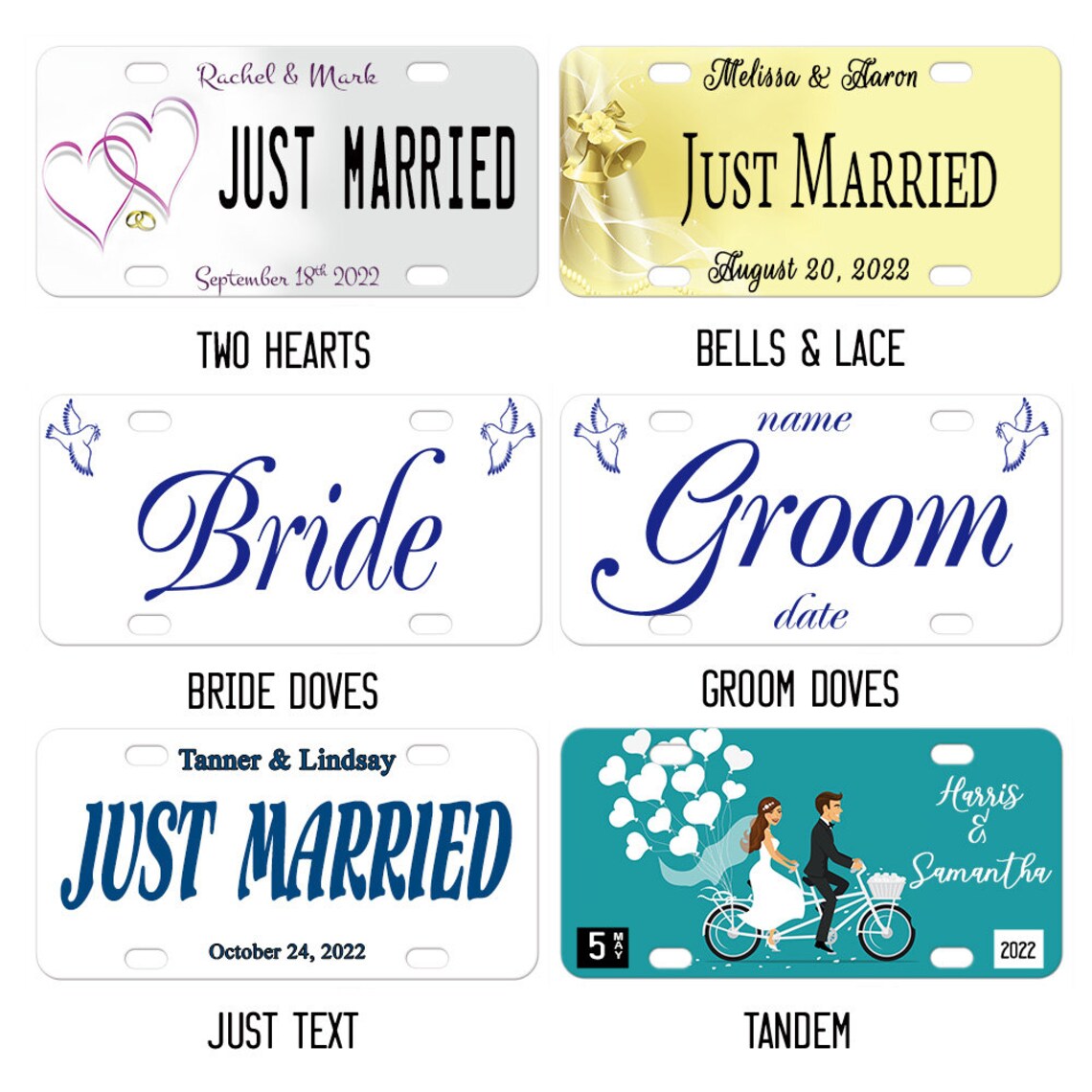 Just Married Personalized Wedding Theme Bike Plates and License Plates ...