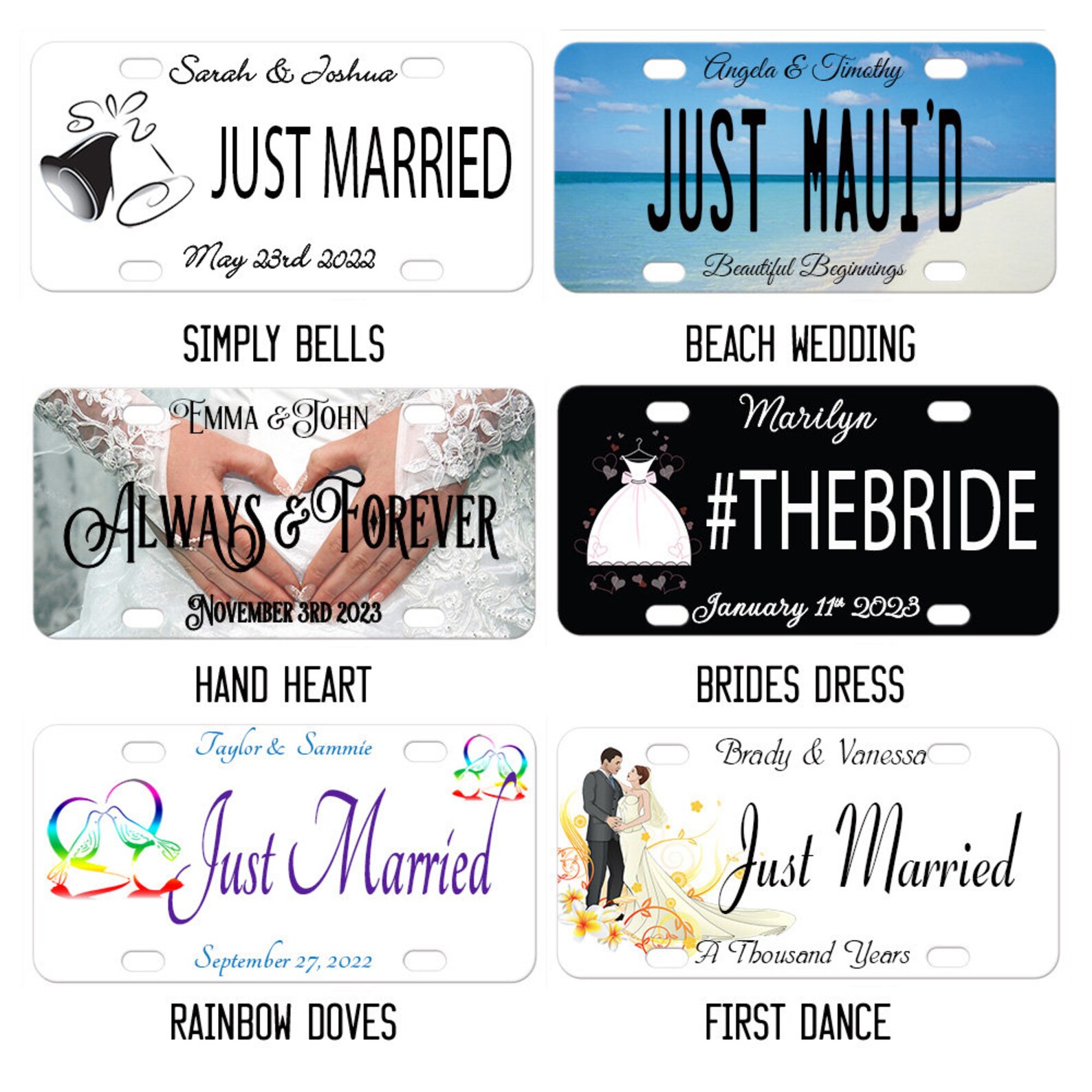 Just Married Personalized Wedding Theme Bike Plates and License Plates ...