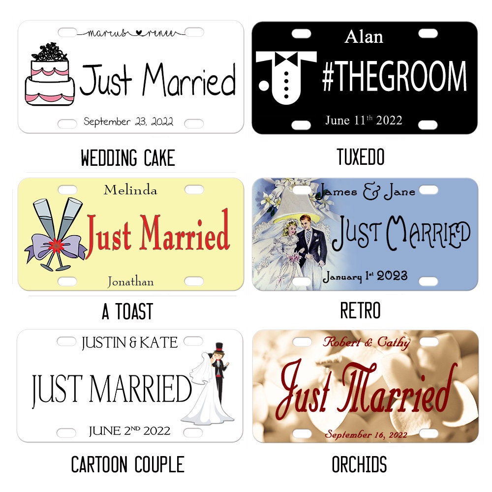 Just Married Personalized Wedding Theme Bike Plates and License Plates ...