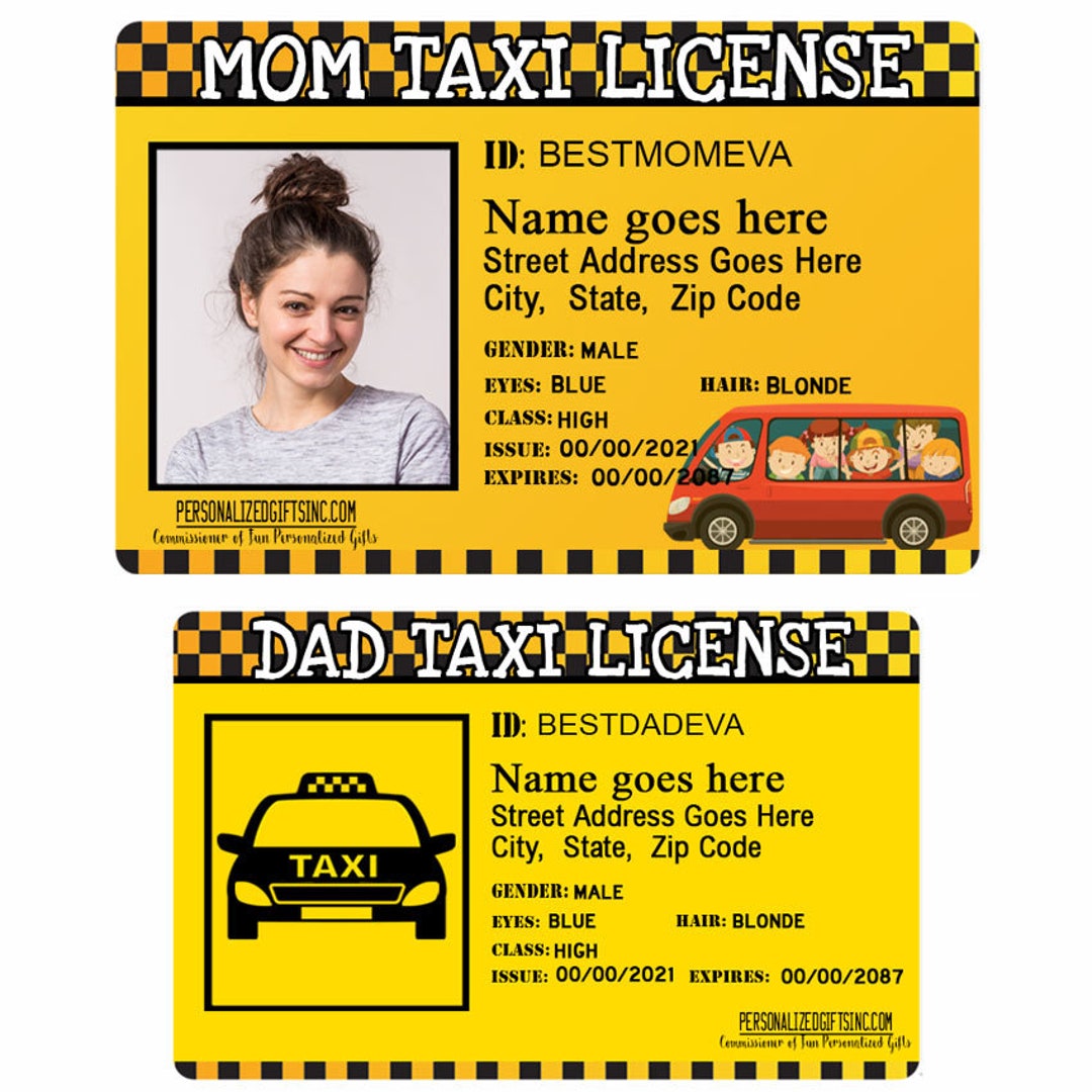 Personalized Mom or Dad Taxi License, Custom Joke ID for Anyone Who ...