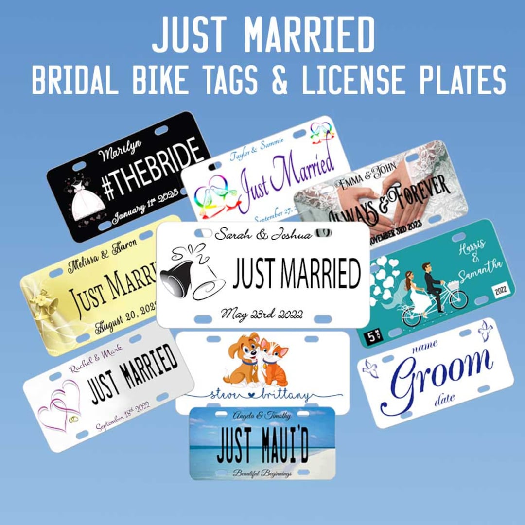 Just Married Personalized Wedding Theme Bike Plates and License Plates ...