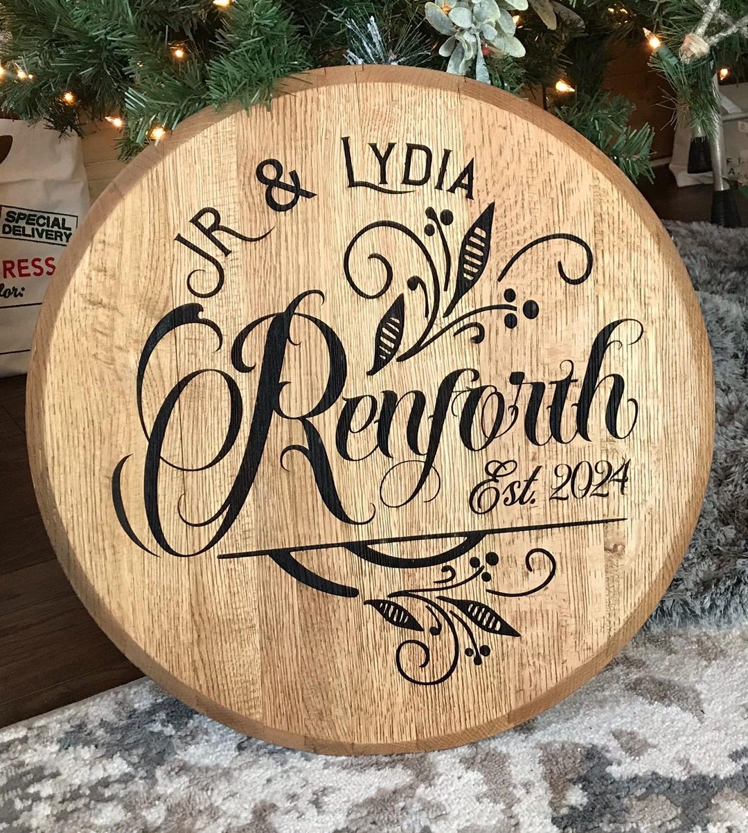 Family Name Sign, Whiskey Barrel Head Sign, Monogram Sign, Engraved ...