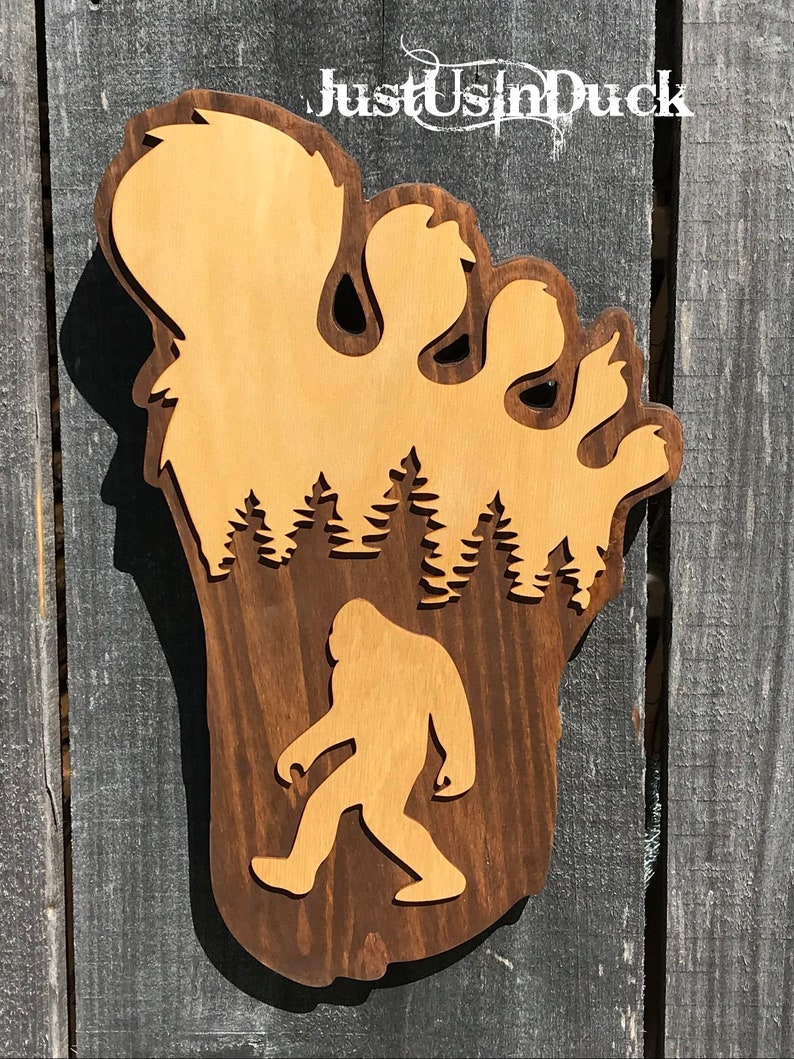 Carved Rustic Wood Bigfoot Wall Decor, Footprint, Rustic Yeti Sign ...