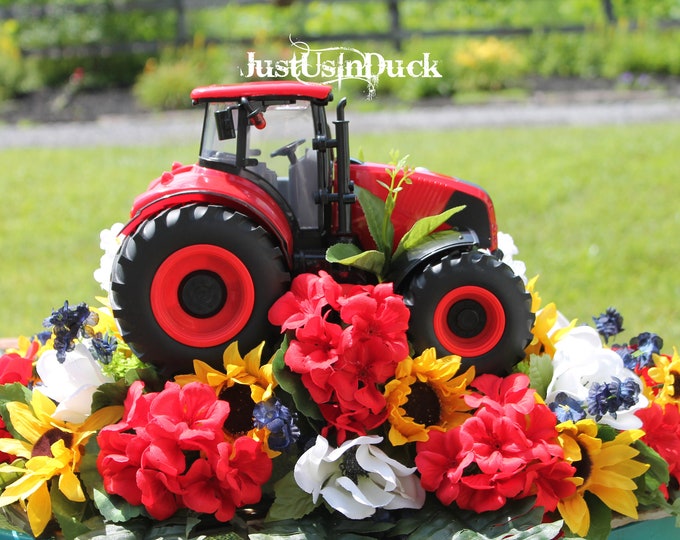 Farmer Cemetery Saddle. Red Tractor Cemetery Saddle Memorial Headstone ...