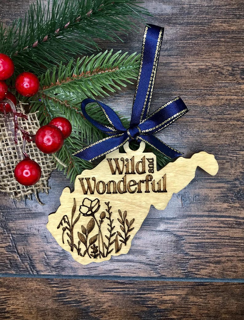 West Virginia Christmas Ornament, WV Ornament, Floral, Wild and ...